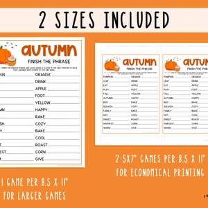 Fall Finish the Phrase Game Printable Autumn Party Games - Etsy