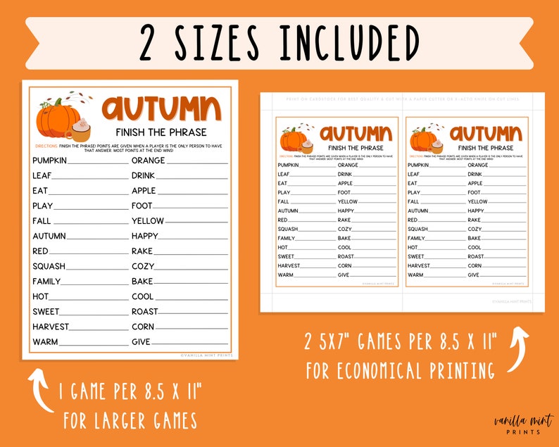 Fall Finish the Phrase Game Printable Autumn Party Games - Etsy