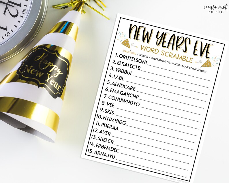 New Years Eve Word Scramble Game New Years Printable Games | Etsy