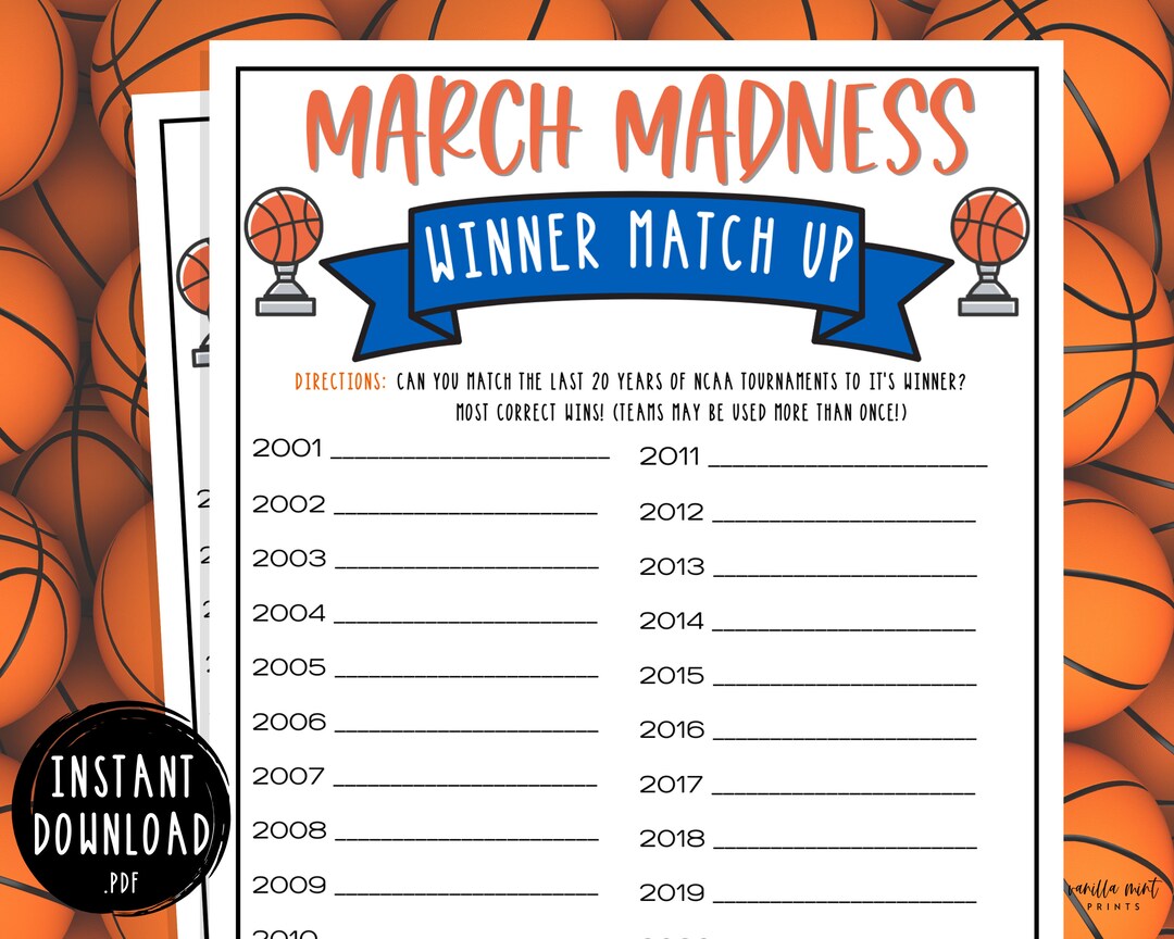 March Madness Winner Match up Game | Printable March Madness Party ...
