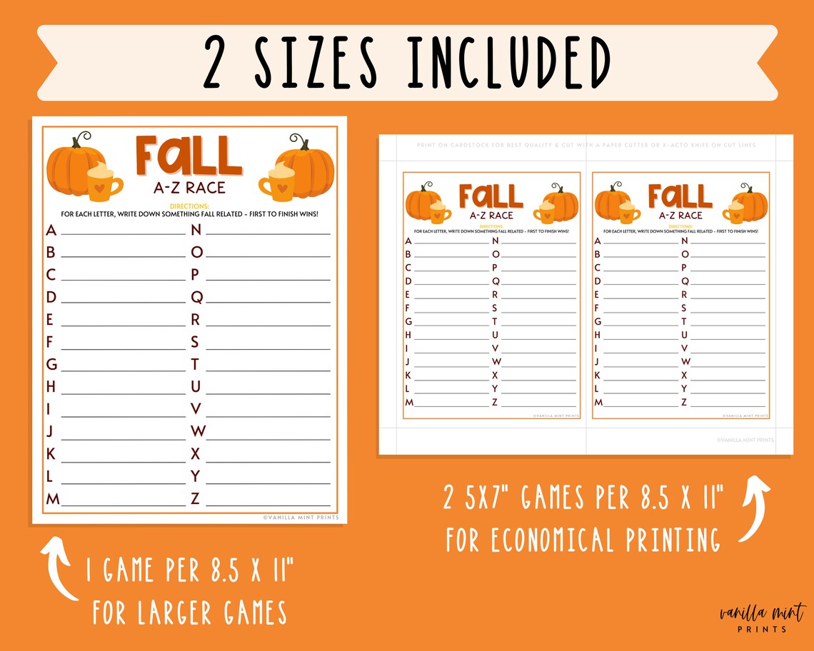 Fall A Z Race Game Printable Autumn Party Games Fall | Etsy