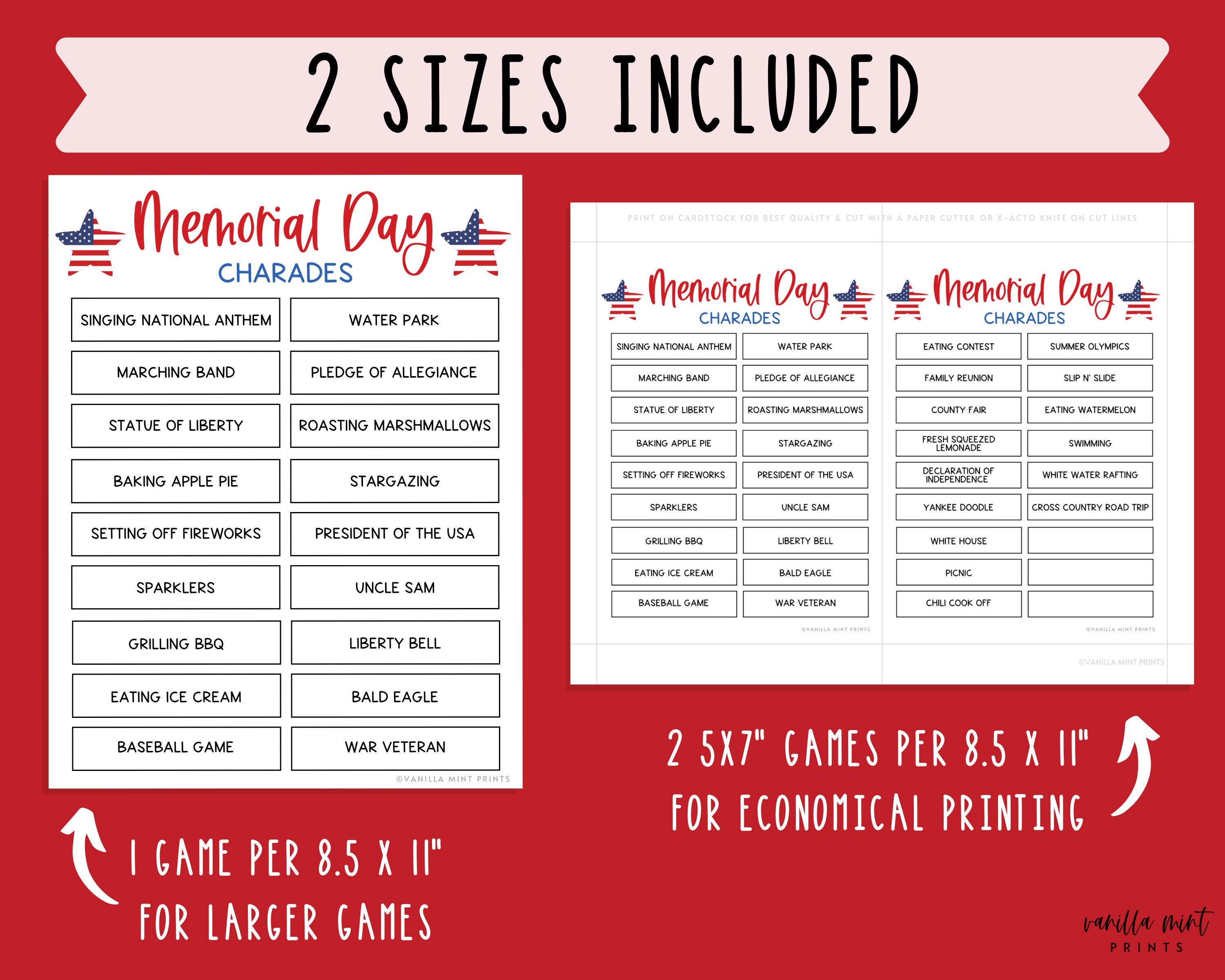 Memorial Day Charades Game Printable Memorial Day Party | Etsy