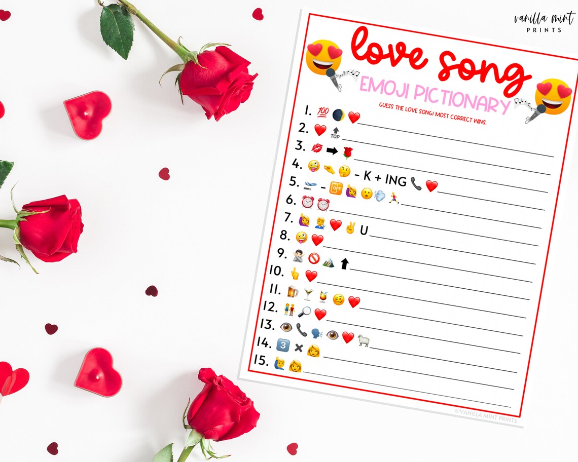 Valentine's Day Love Song Emoji Pictionary Game Fun - Etsy