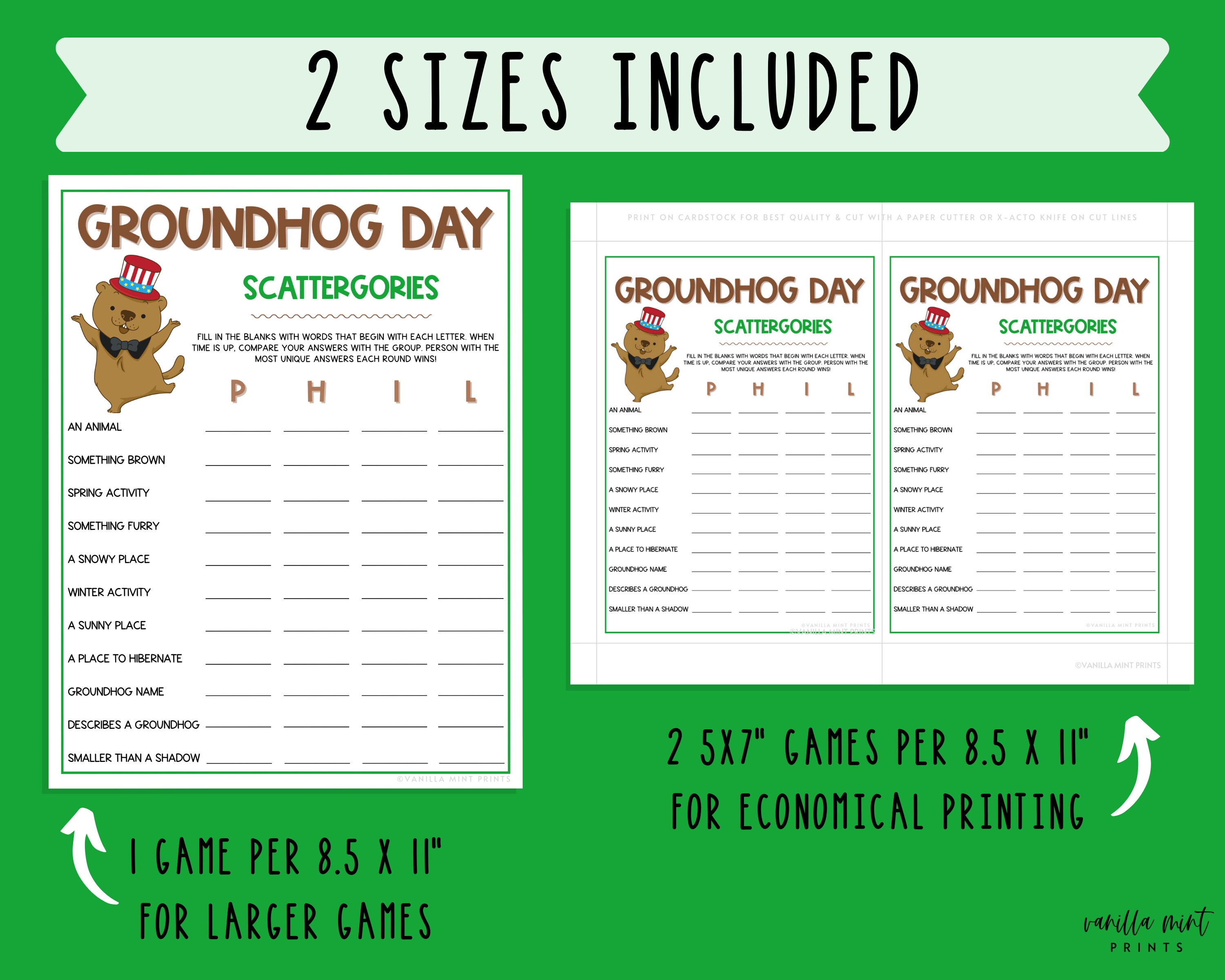 Groundhog Day Scattergories Game Punxsutawney Phil Printable - Etsy