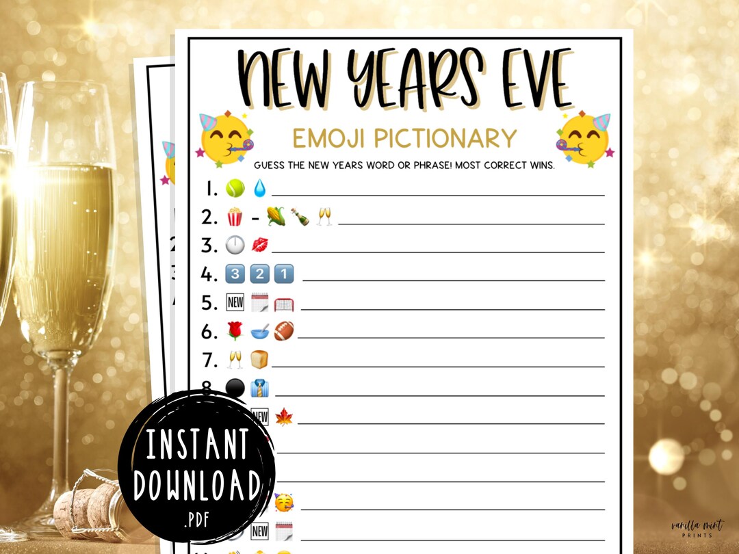 New Years Eve Emoji Pictionary Game Printable Games Fun New Years Eve ...