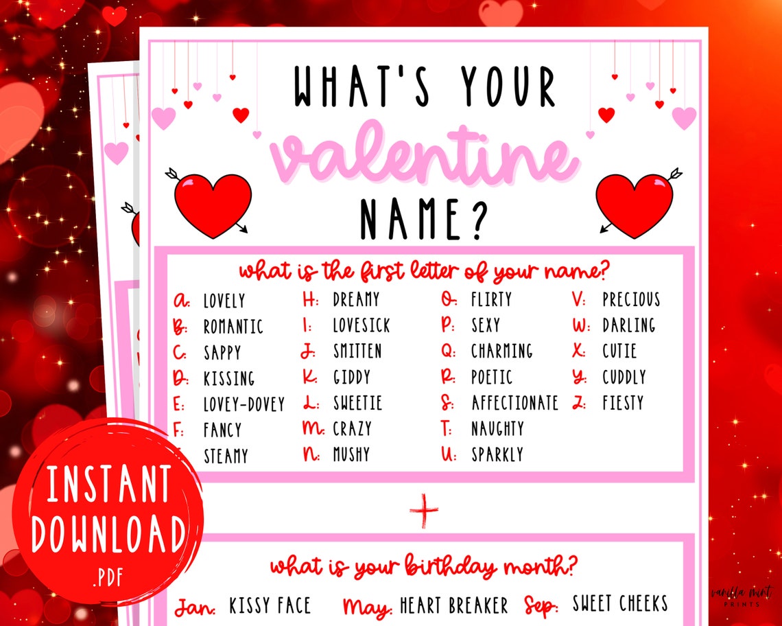 What's Your Valentine Name Game | Valentine's Day Printable Game | Fun ...