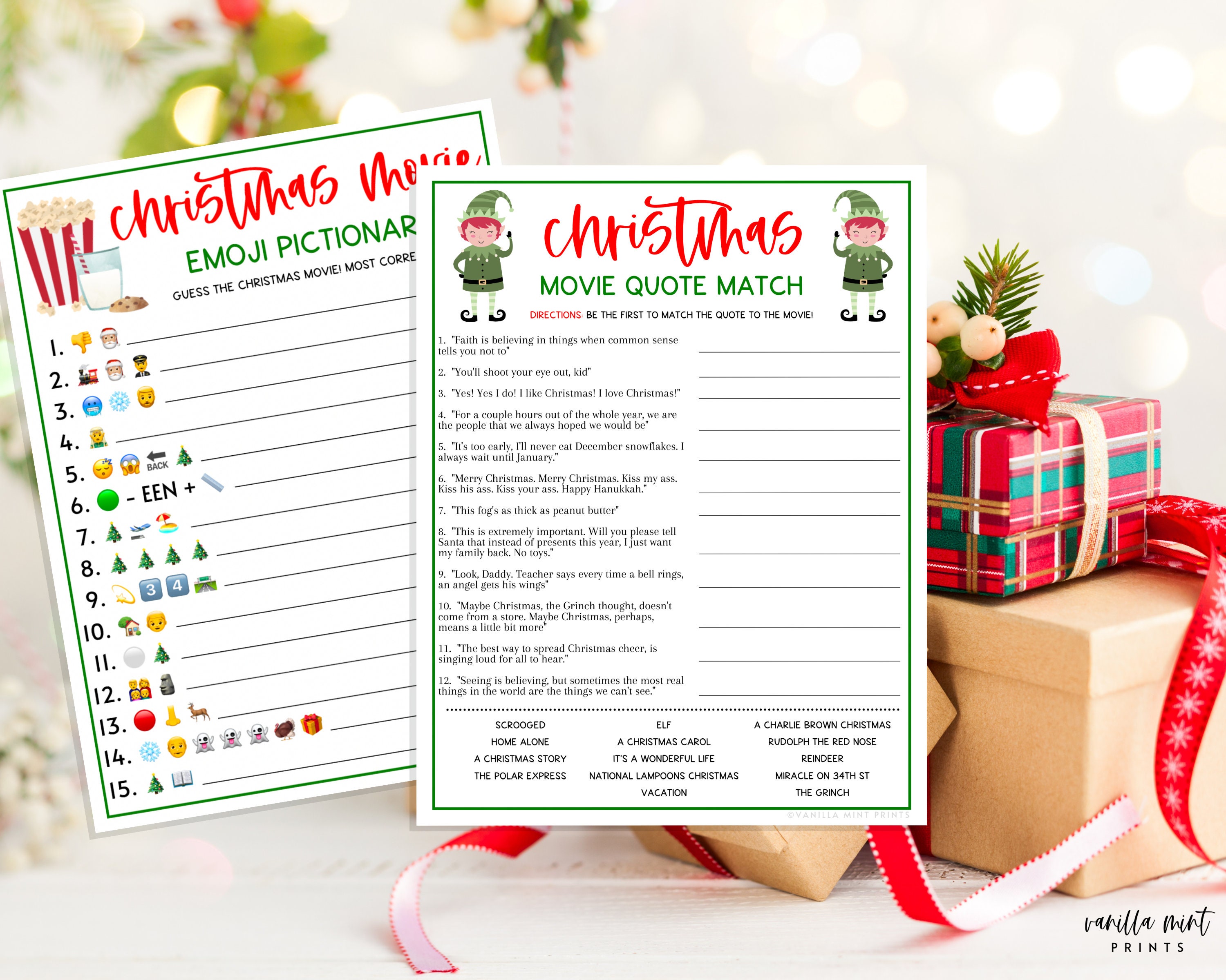 Christmas Movie Game BUNDLE 5 Christmas Movies Printable - Etsy