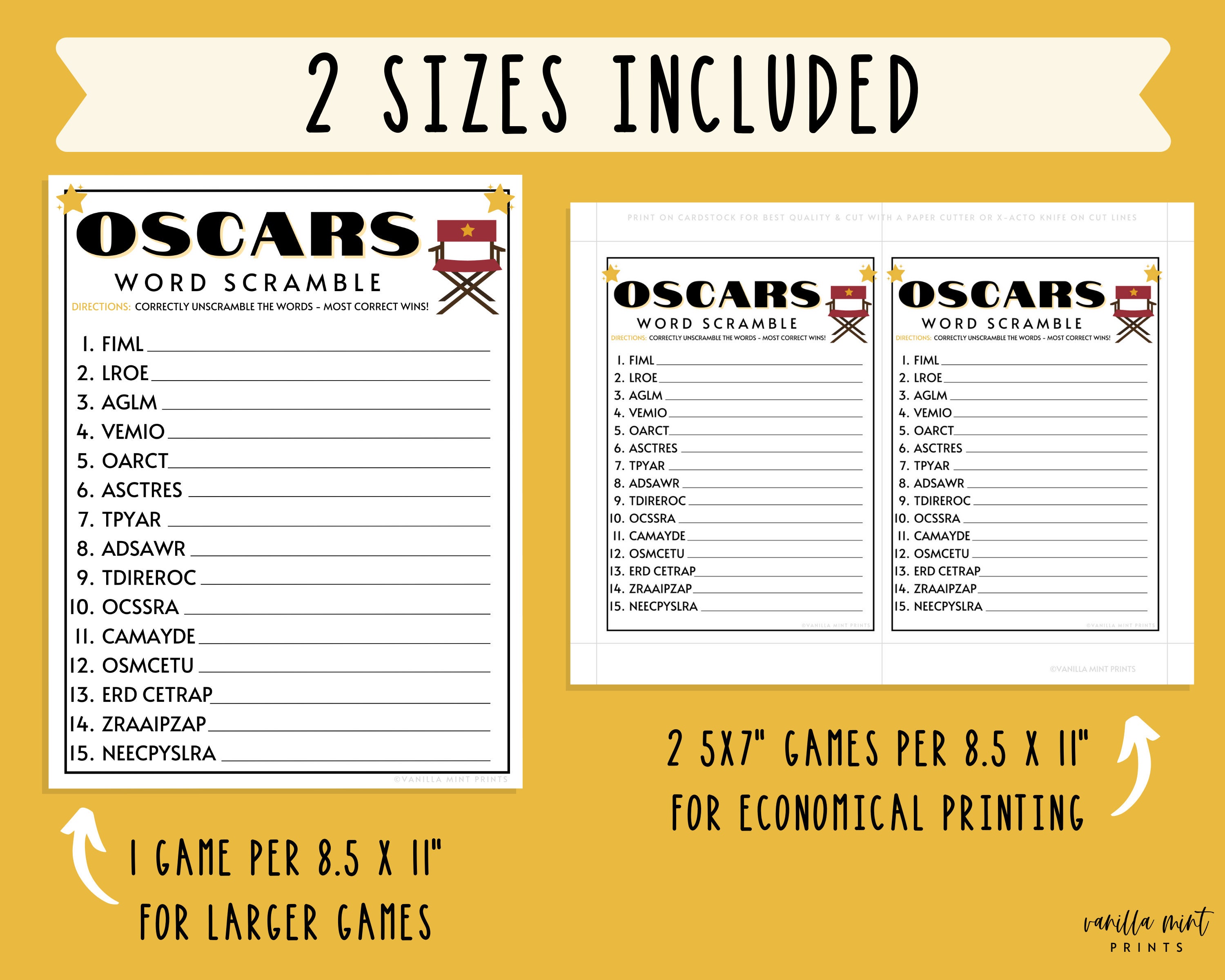 Oscars Word Scramble Game | 94th Academy Awards Party Games | Oscars ...