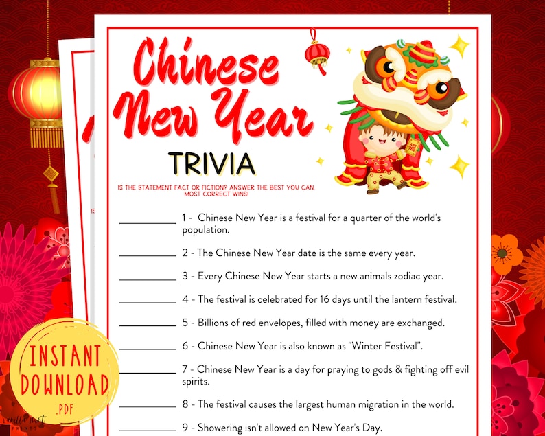 Chinese New Year Trivia Game Lunar New Year Printable | Etsy