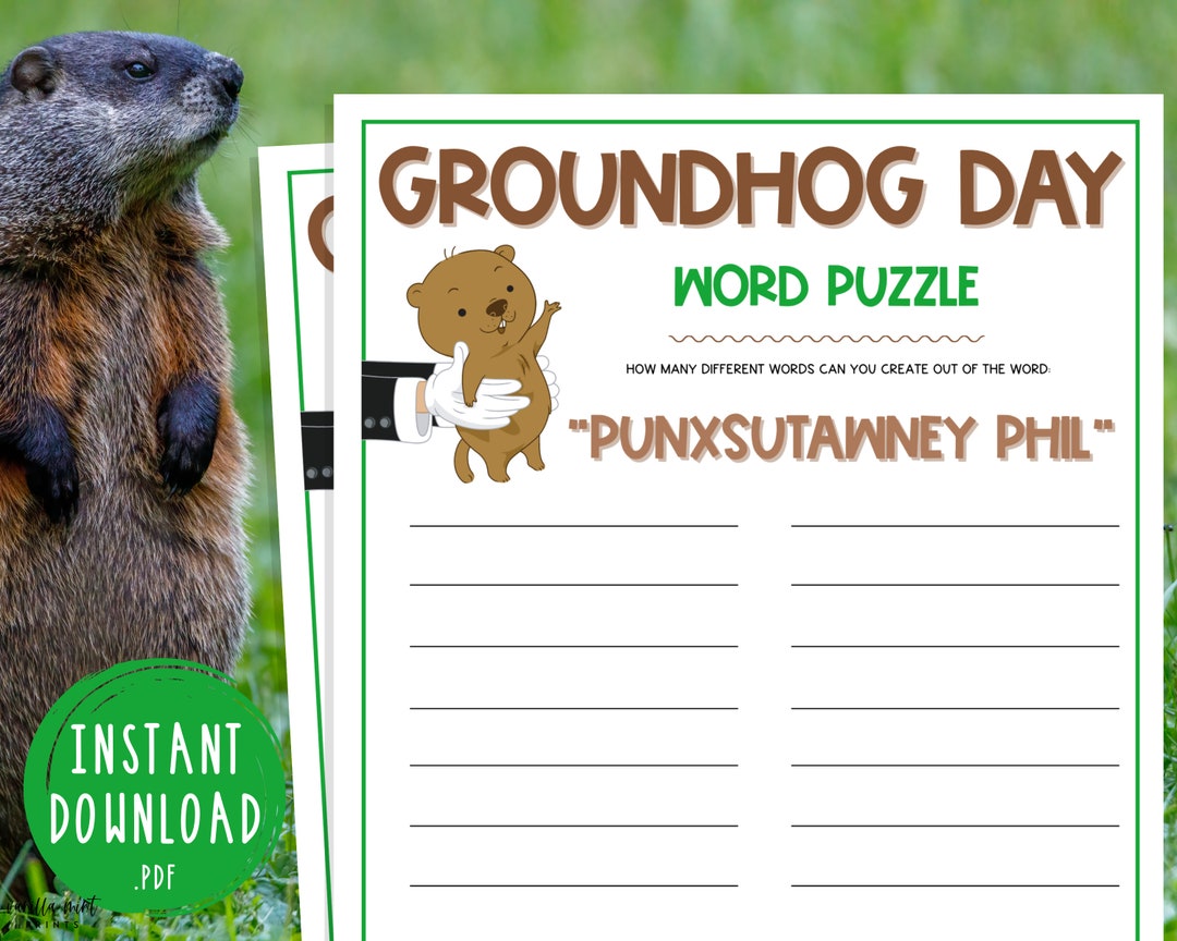 Groundhog Day Word Puzzle Game Punxsutawney Phil Printable Games Party ...