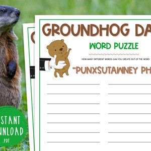 Groundhog Day Word Puzzle Game Punxsutawney Phil Printable Games Party ...
