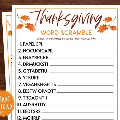Thanksgiving Word Search Game Thanksgiving Printable Games - Etsy