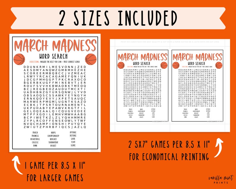 March Madness Word Search Game Printable March Madness Party | Etsy