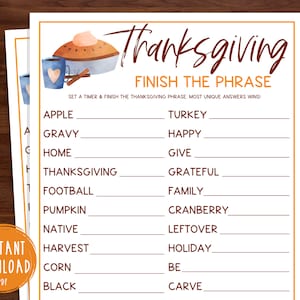 Thanksgiving Finish That Phrase Game | Finish the Phrase Game ...
