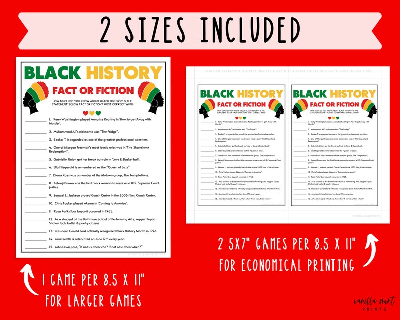 Black History Month Fact or Fiction Trivia Game African - Etsy