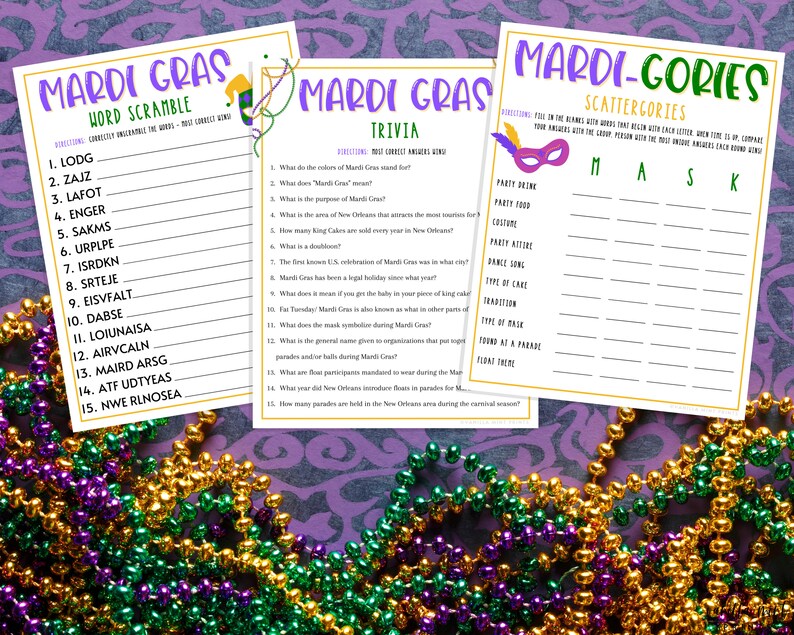 Mardi Gras 10 Game BUNDLE Fat Tuesday Party Games Carnival | Etsy
