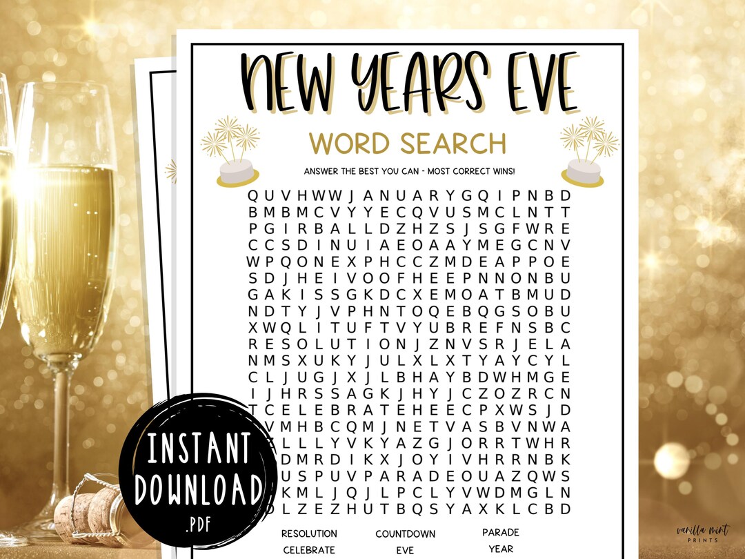 New Years Eve Word Search Game New Years Printable Games New Years Eve ...
