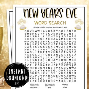New Years Eve Word Search Game New Years Printable Games New Years Eve ...