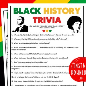 Black History Month Trivia Game | African American History Celebration ...