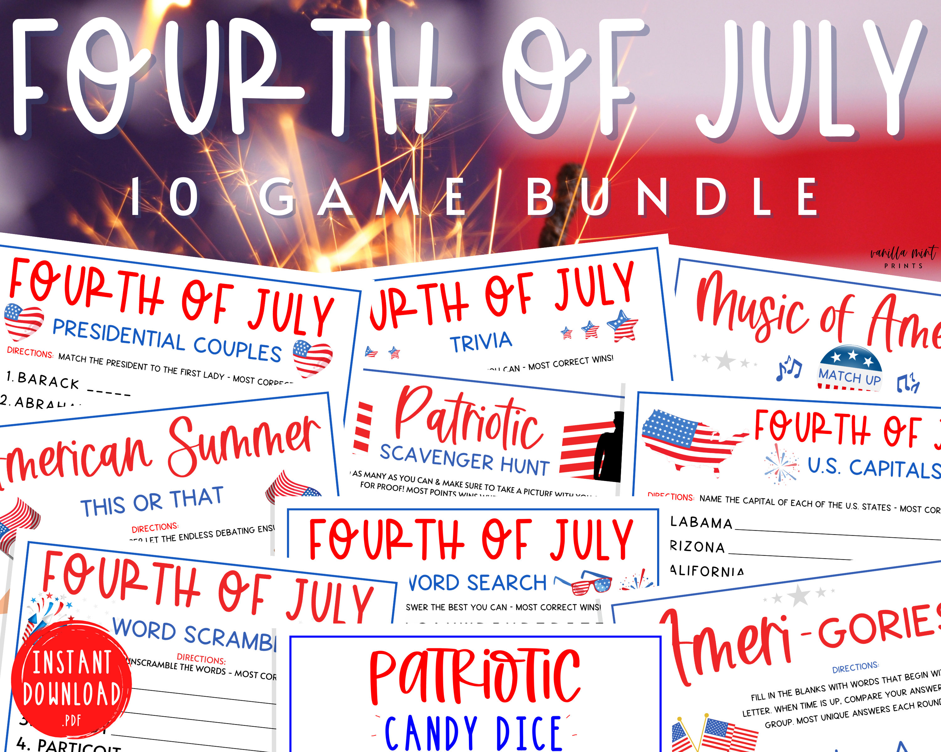 Fourth of July 10 Party Games BUNDLE 4th of July Printable - Etsy