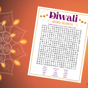 Diwali Word Search | Printable Festival of Lights Party Games ...
