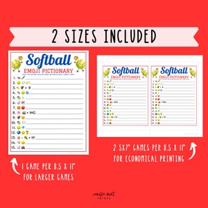 Softball Emoji Pictionary Game | Printable Softball Team Party Game ...