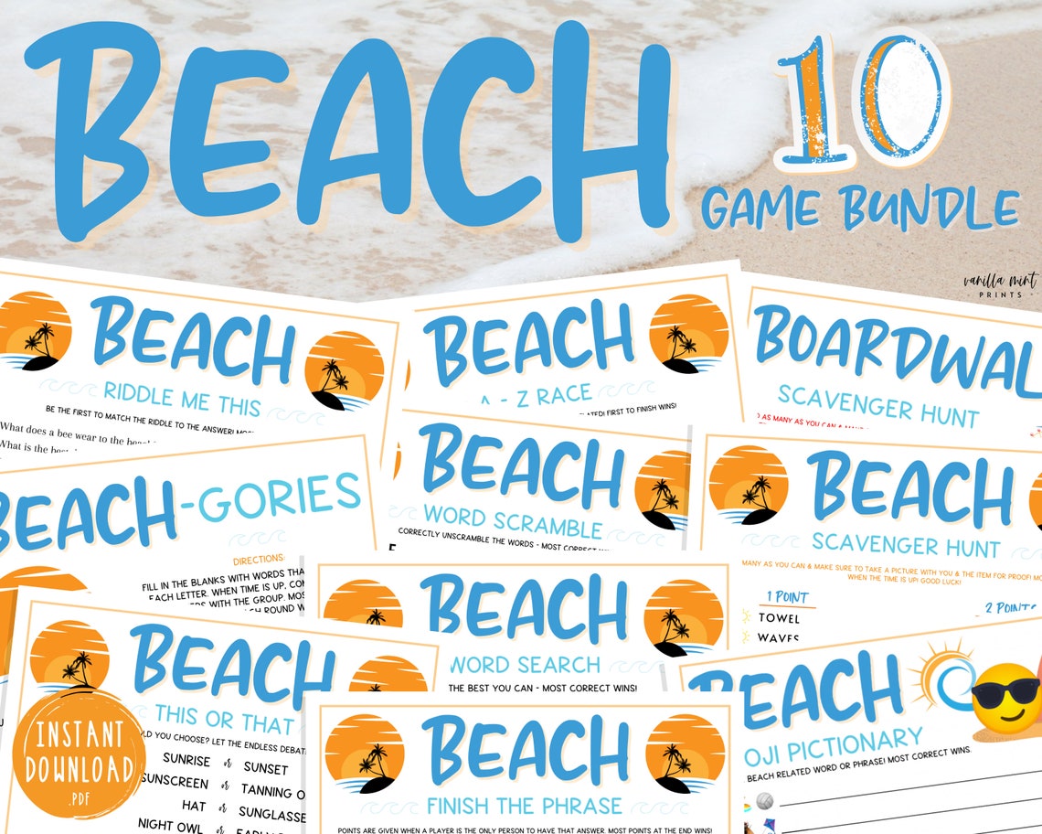 Beach 10 Game BUNDLE Ten Printable Summertime Games Fun - Etsy
