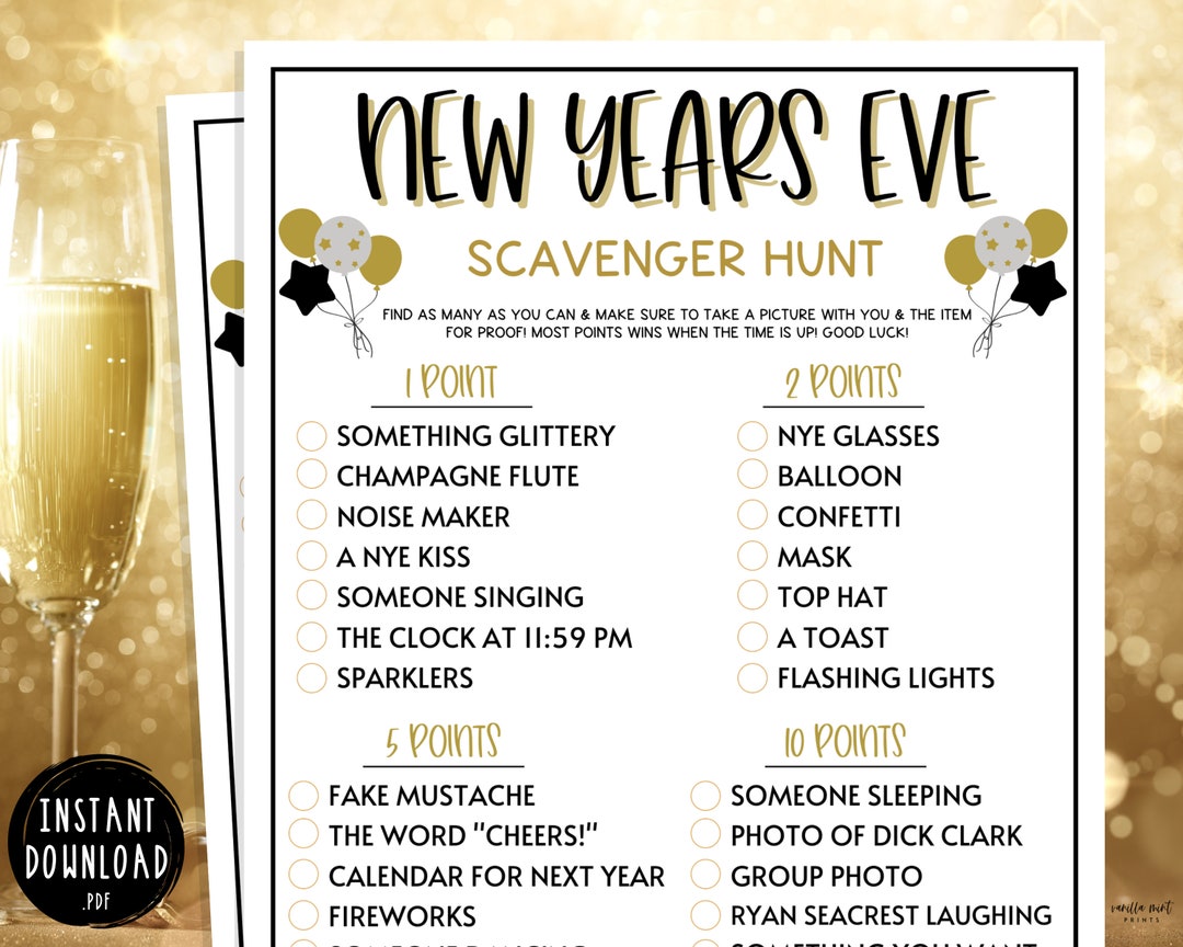 New Years Eve Scavenger Hunt Game New Years Games New Years Eve Party ...
