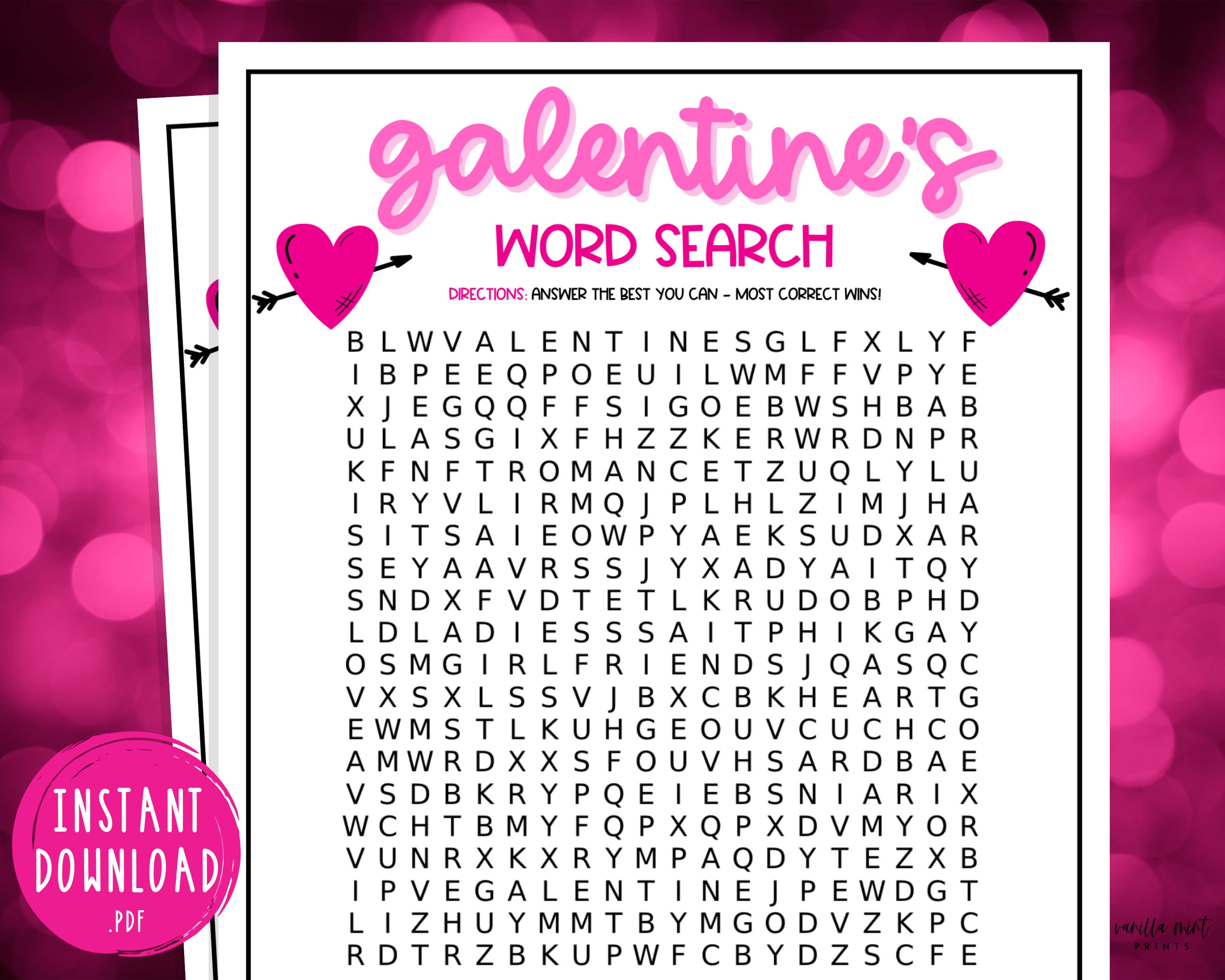 Galentine's Day Word Search Game Fun Party Games Girls - Etsy