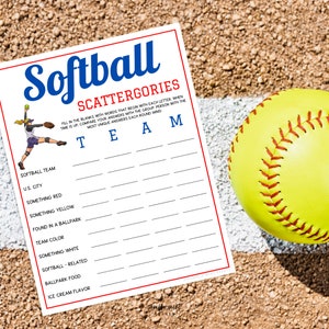 Softball Scattergories Game | Printable Softball Team Party Game ...