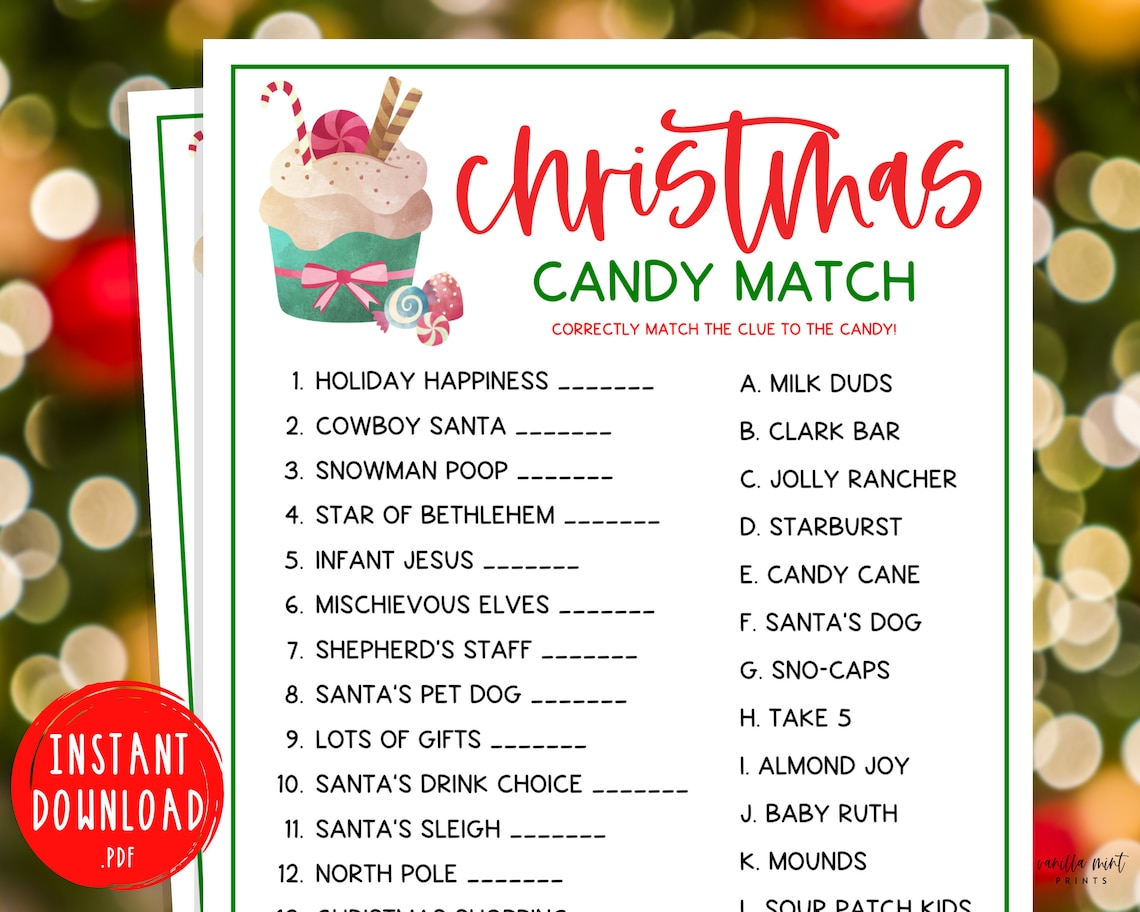 Christmas Candy Match Game How Sweet It is Xmas Candy Games - Etsy
