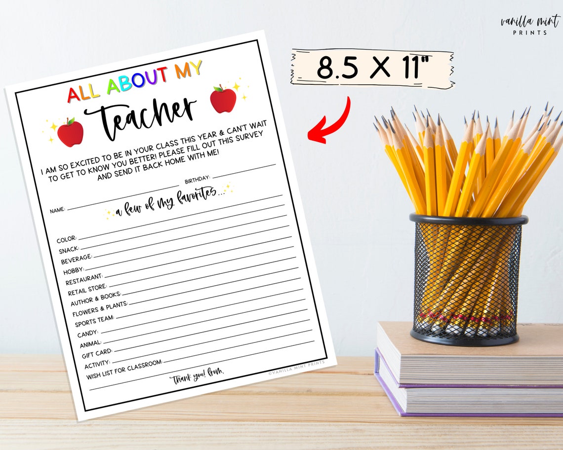 Back to School All About My Teacher Survey Beginning of - Etsy