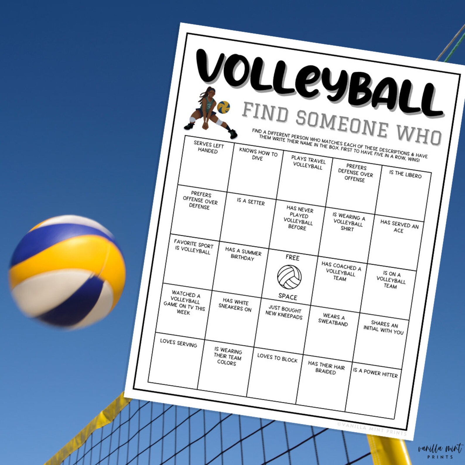 Volleyball Find Someone Who Game Printable Volleyball Team Party Games ...