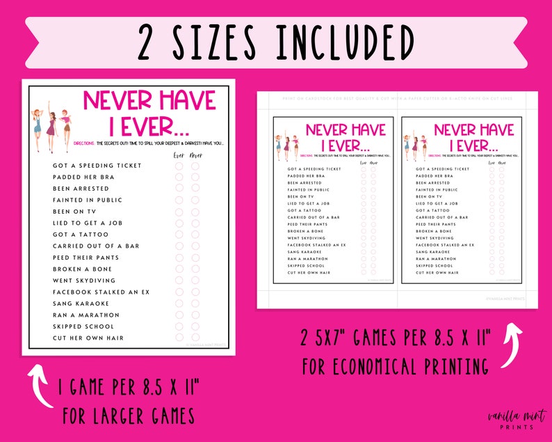 Never Have I Ever Game Ladies Night Party Games Fun Girls - Etsy