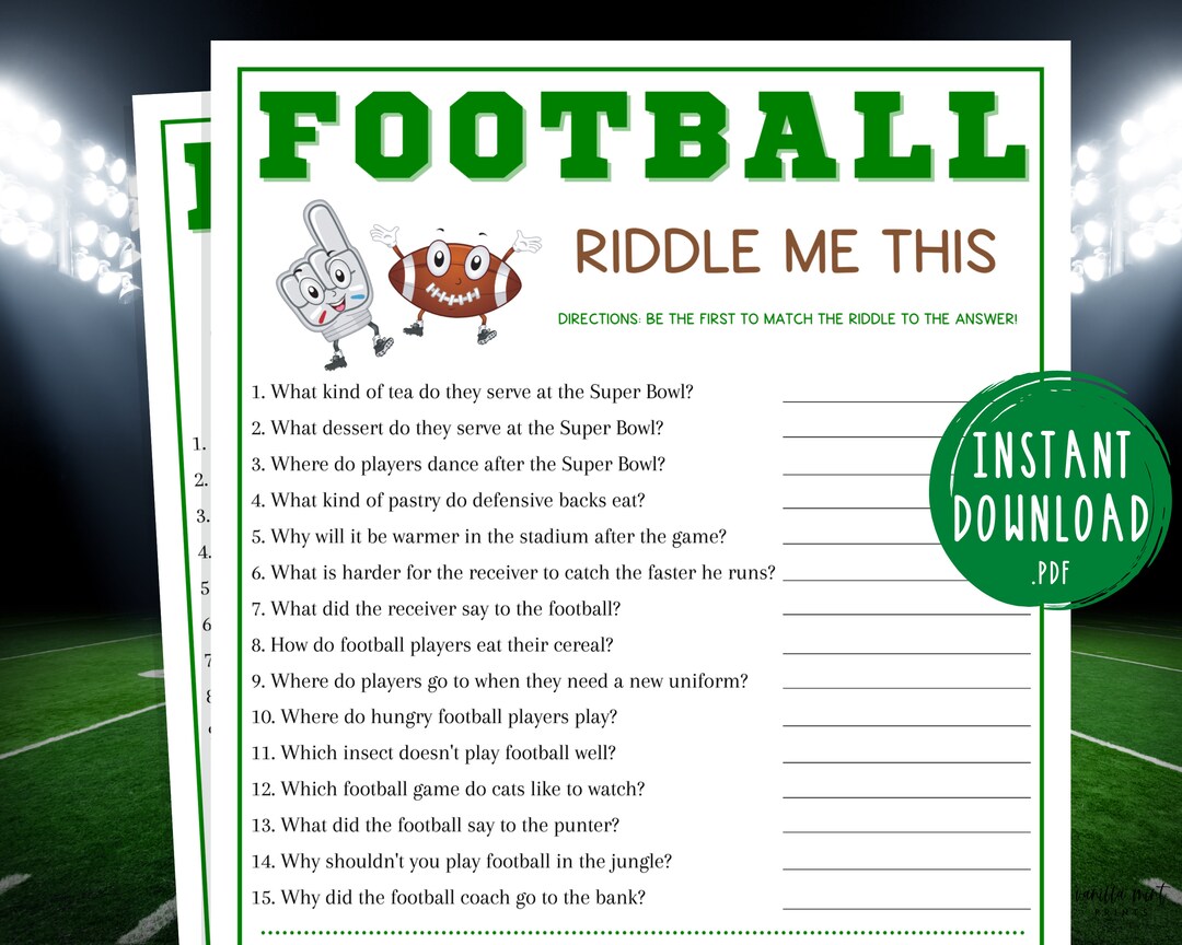 Football Riddle Me This Game Football Super Bowl Party Games Printable ...