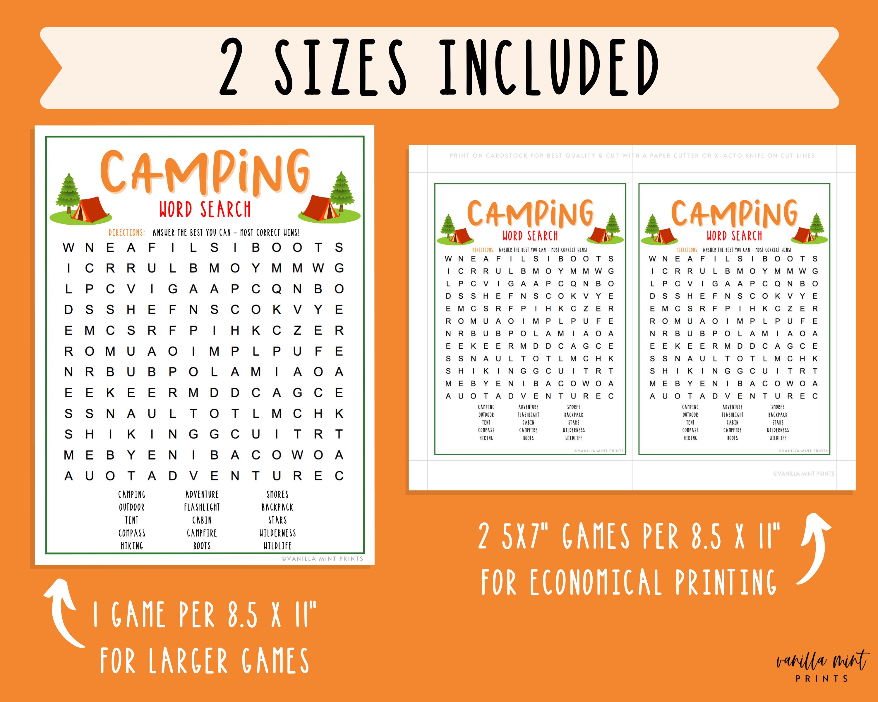 Camping Word Search Printable Campground Games Party Games - Etsy Australia