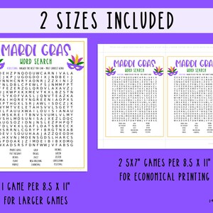 Mardi Gras Word Search Fat Tuesday Party Games Carnival | Etsy