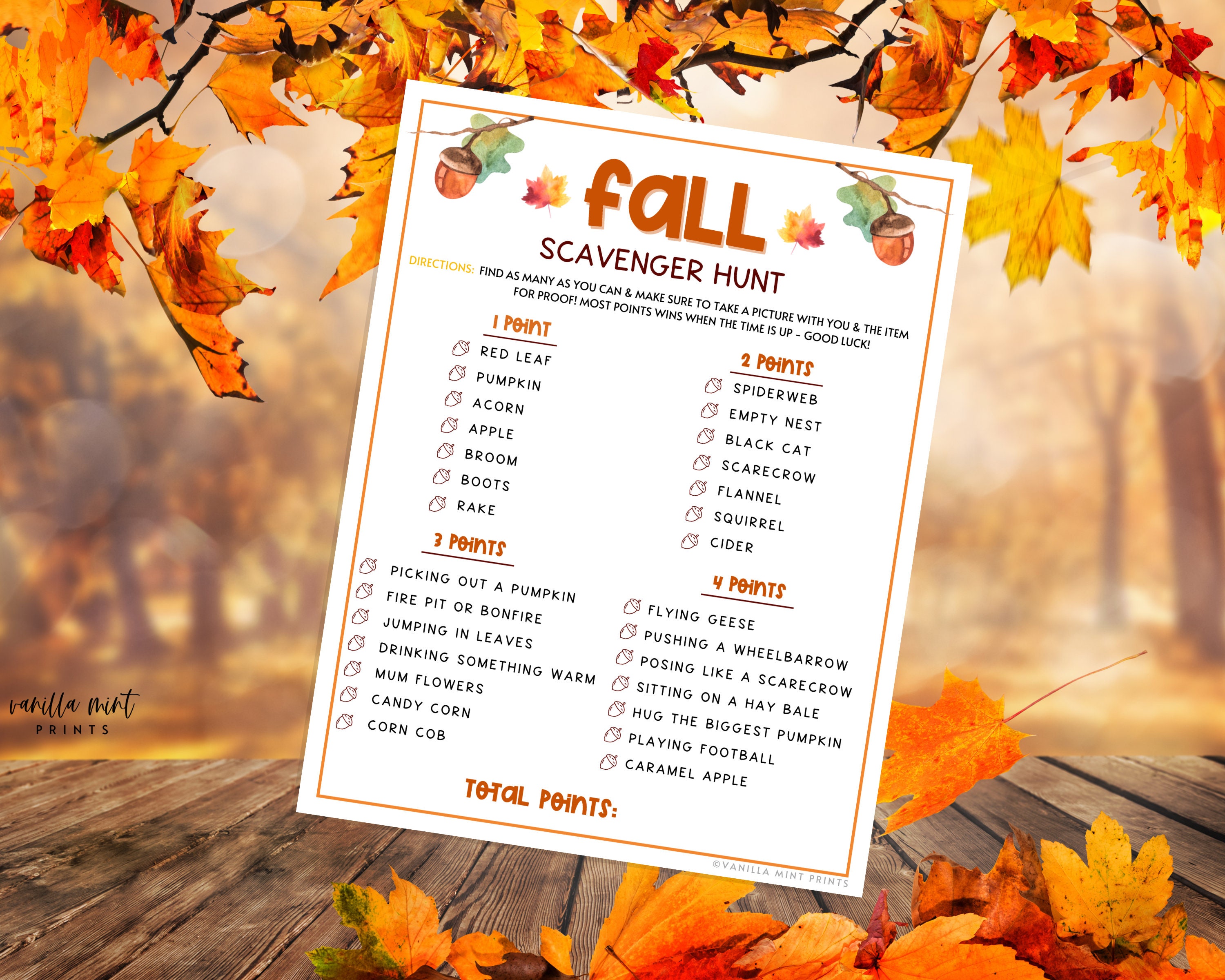 Fall Scavenger Hunt Printable Autumn Party Games Fall Time - Etsy