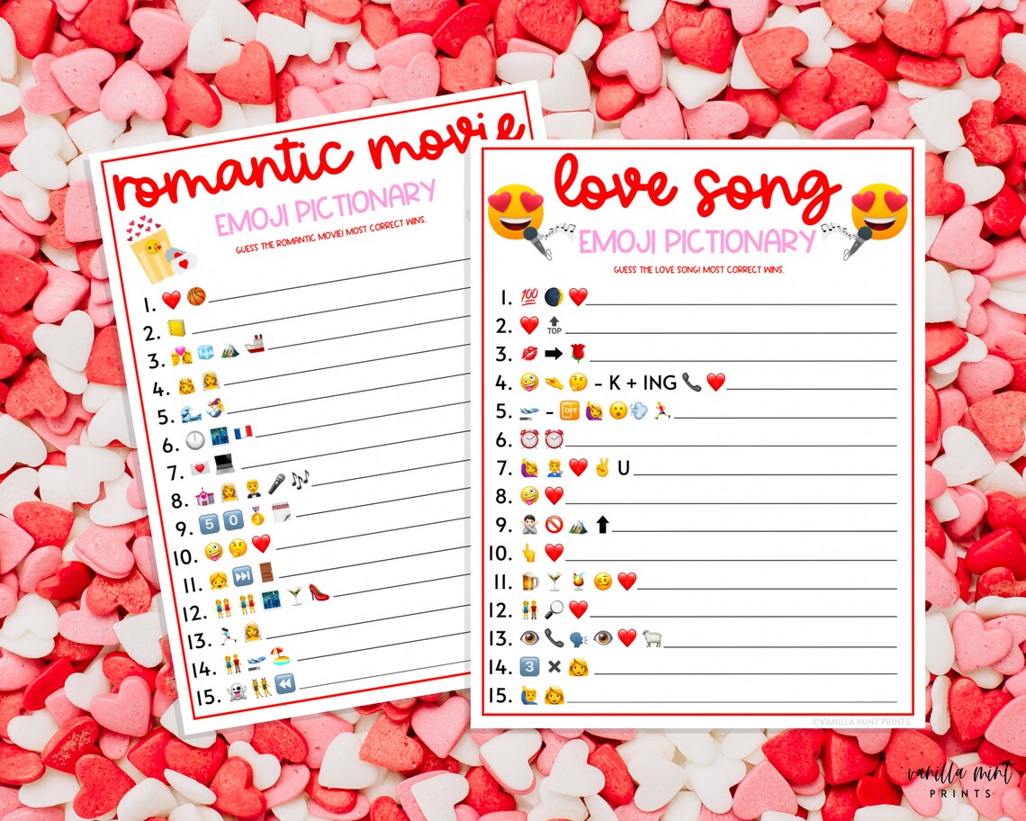 Valentine's Day 4 Game Emoji Pictionary BUNDLE Fun | Etsy