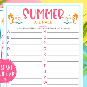 Summer A - Z Race | Printable Summertime Games | Party Games | Summer ...