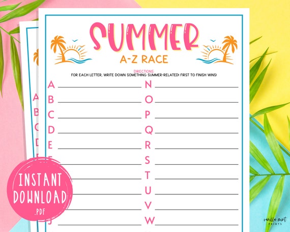 Summer A Z Race Printable Summertime Games Party Games - Etsy