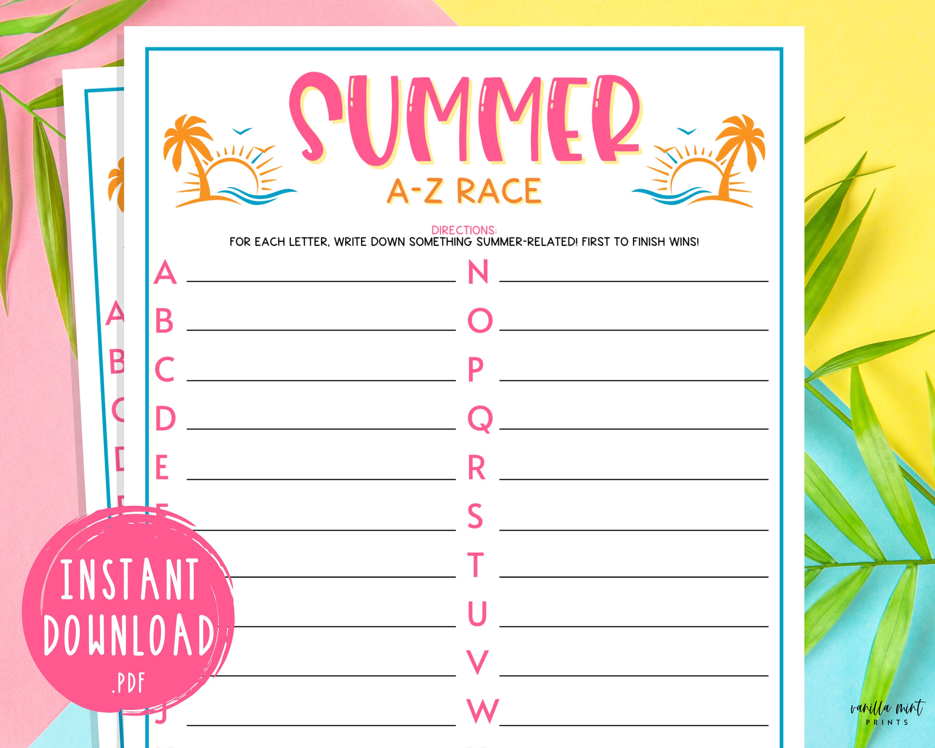 Summer A Z Race Printable Summertime Games Party Games | Etsy