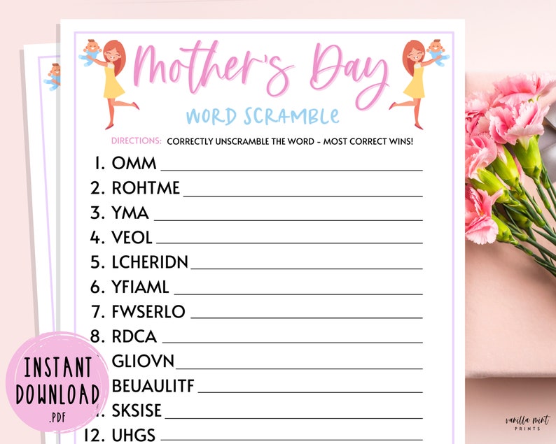 Mother's Day Word Scramble Game Mothers Day Trivia Games | Etsy