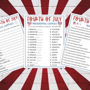 Fourth of July 5 Party Games TRIVIA BUNDLE | 4th of July Printable Game ...