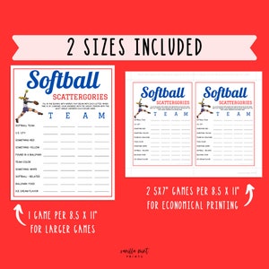 Softball Scattergories Game | Printable Softball Team Party Game ...