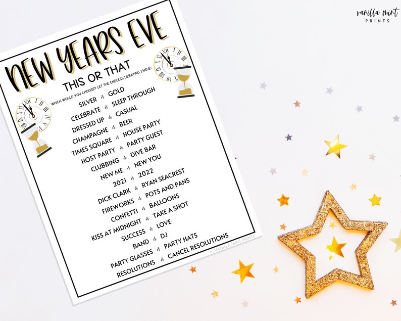New Years Eve This or That Game New Years Games New Years - Etsy