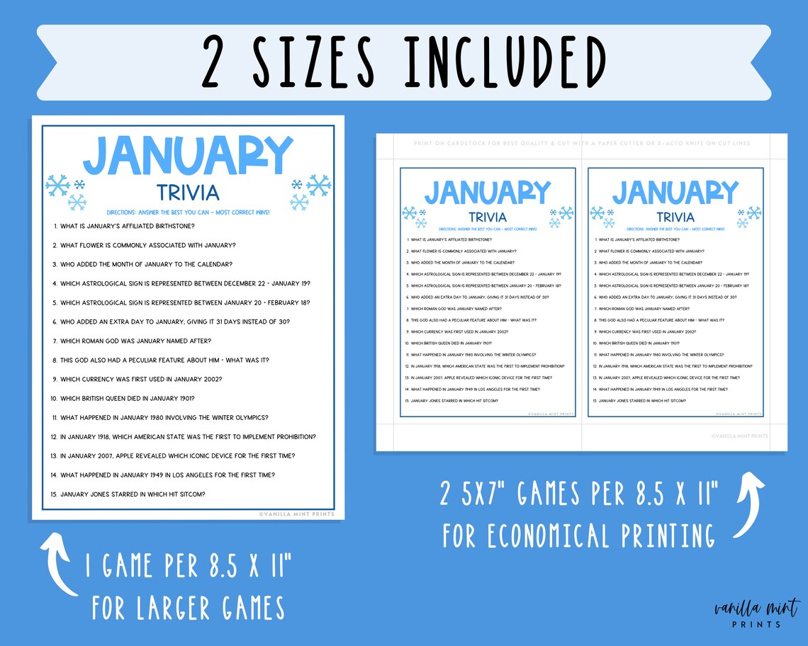January Trivia Game Printable Month Party Games Wintertime - Etsy