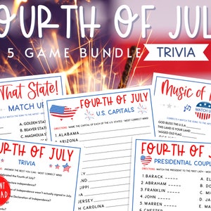 Fourth of July 5 Party Games TRIVIA BUNDLE | 4th of July Printable Game ...