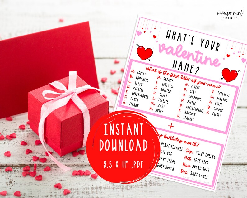 What's Your Valentine Name Game Valentine's Day - Etsy