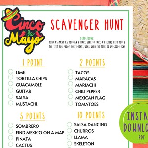 Cinco de Mayo Scavenger Hunt Game Mexican Party Games Fun | Etsy